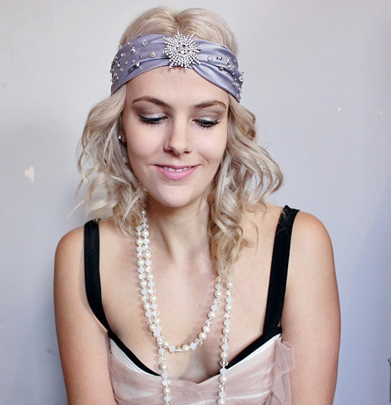 1920s Grey And Beaded Rhinestone Turban on Luulla